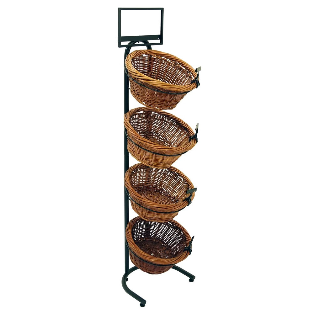 4-Tier Round Willow Basket Display with (4) Clips & Sign Frame: Allied Electronics